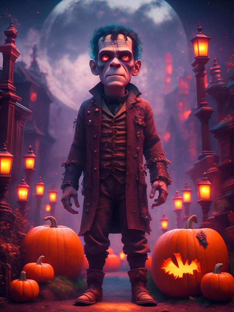 Squirrel_Hunt: Frankenstein creepy monster, Halloween, cemetery, pumpkins