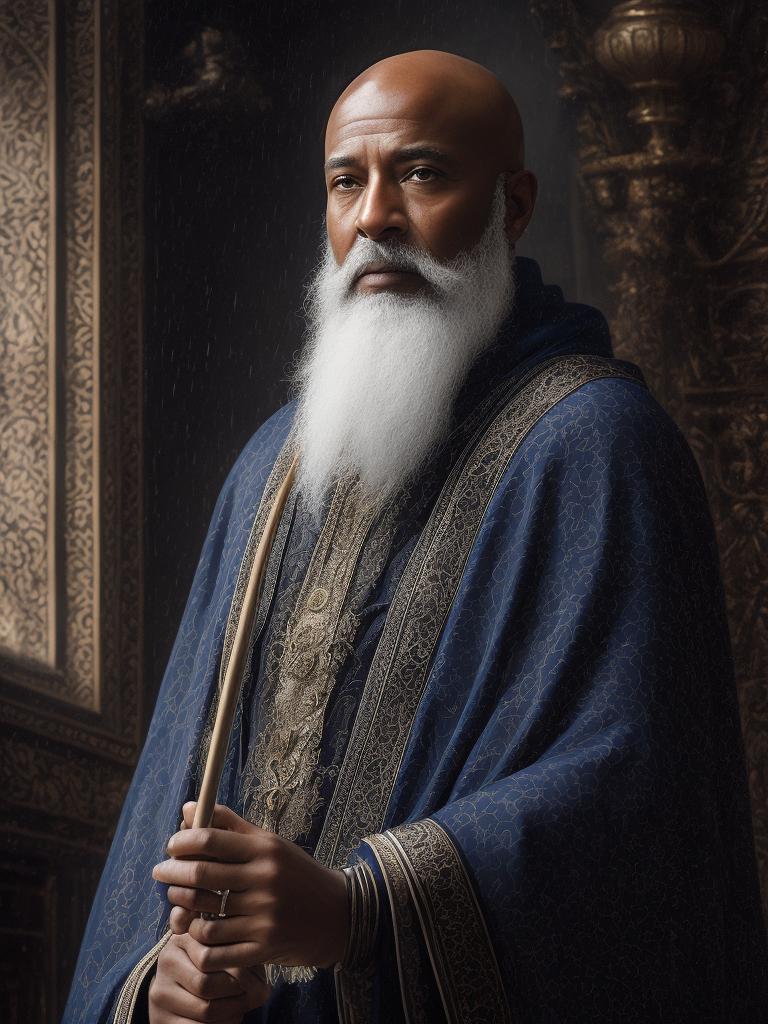 livid-goat194: African bald Moor as merlin the magician, wearing a ...