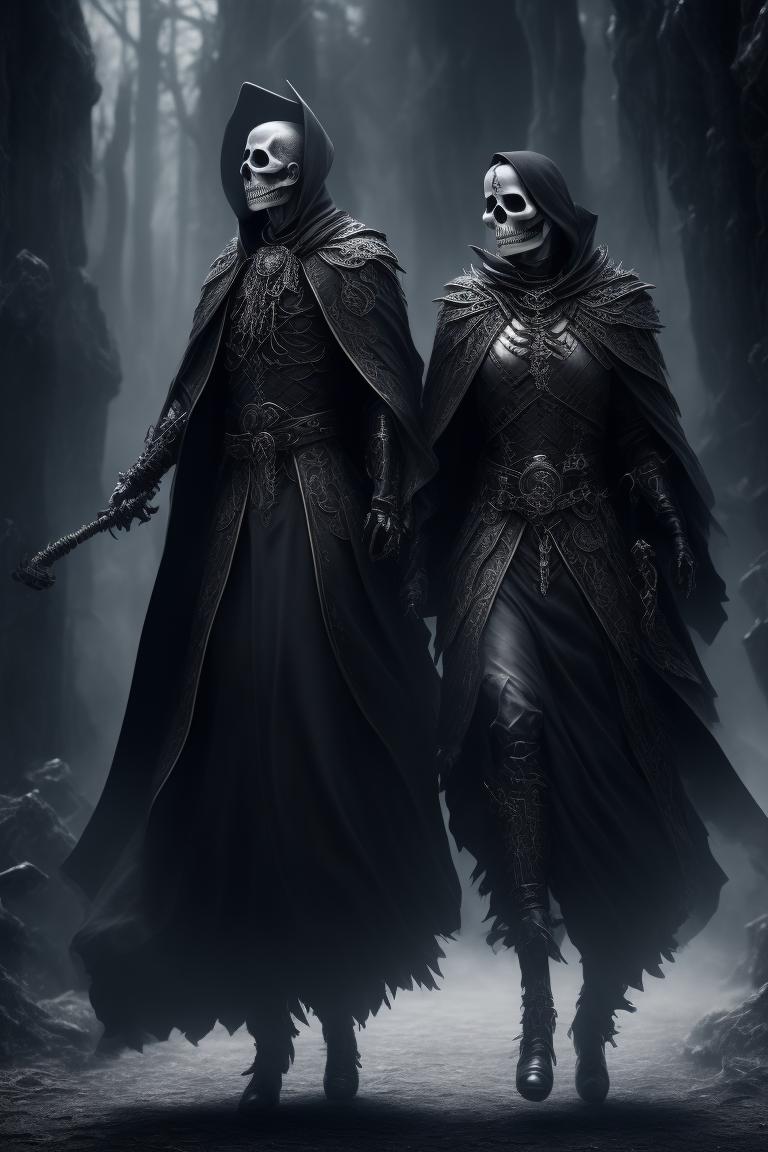 AeXasArt: two skeletons, male and female are running, high contrast ...