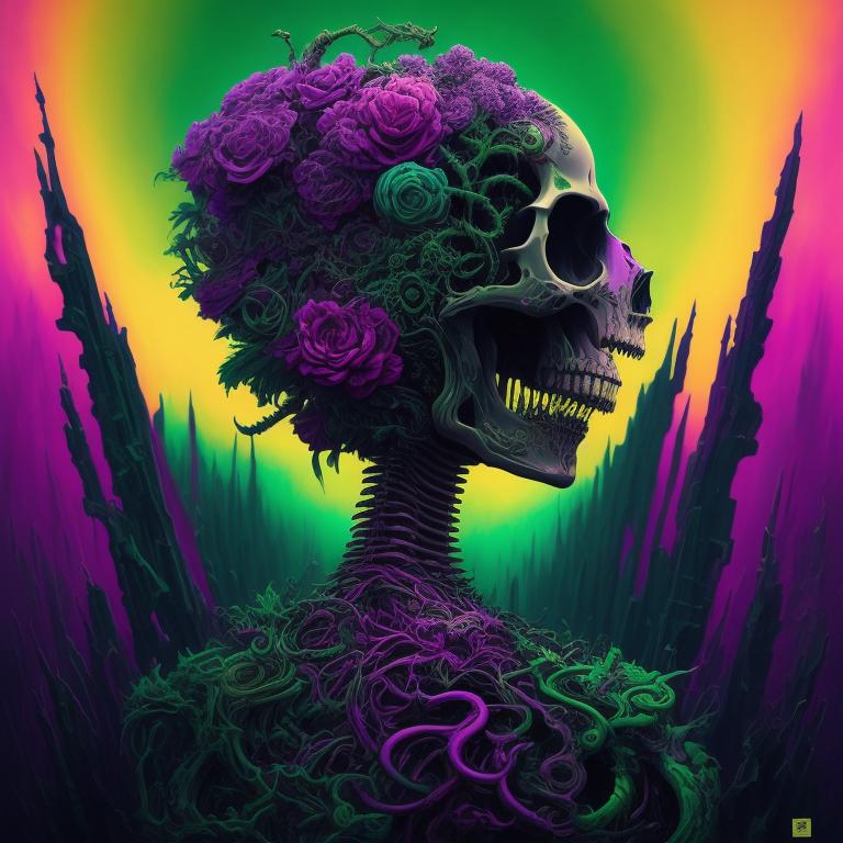 moodybrowneyes: a skeleton full of bright colors, in the style of ...