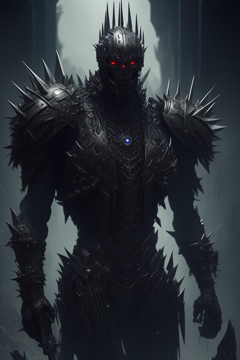 mad-loris151: Undead golem with spikes arms, Very dark background