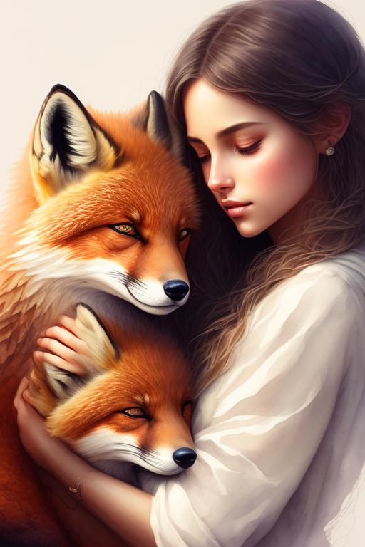 tubby-wasp710: blonde girl with brown eyes hugging one red fox cub and ...