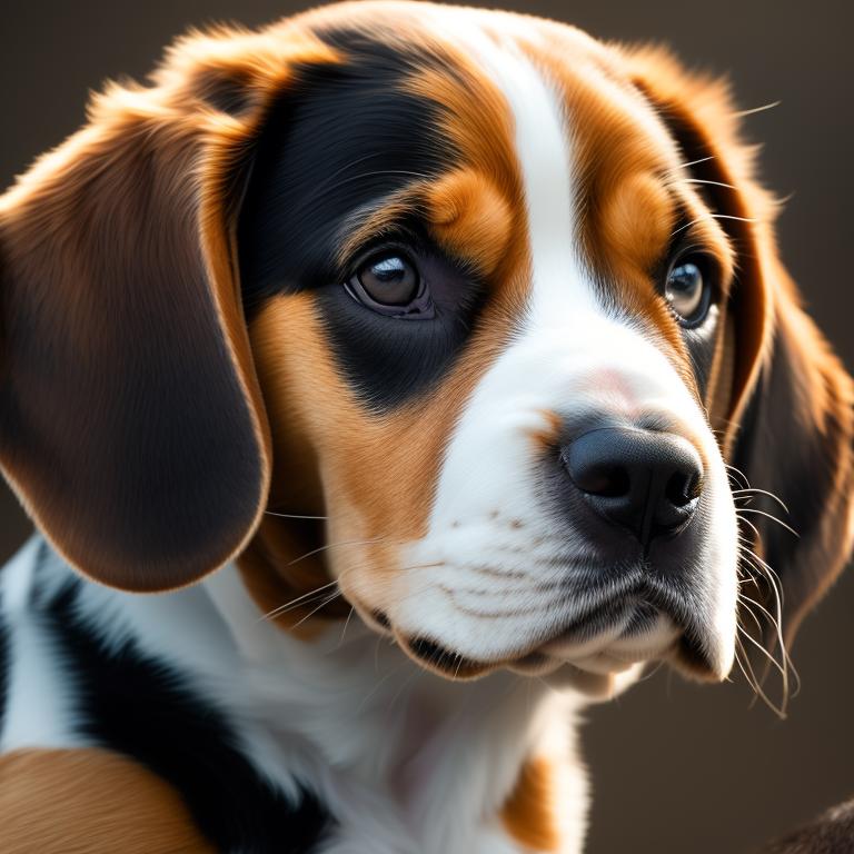 next-quelea264: A detailed close up of a happy beagle puppy