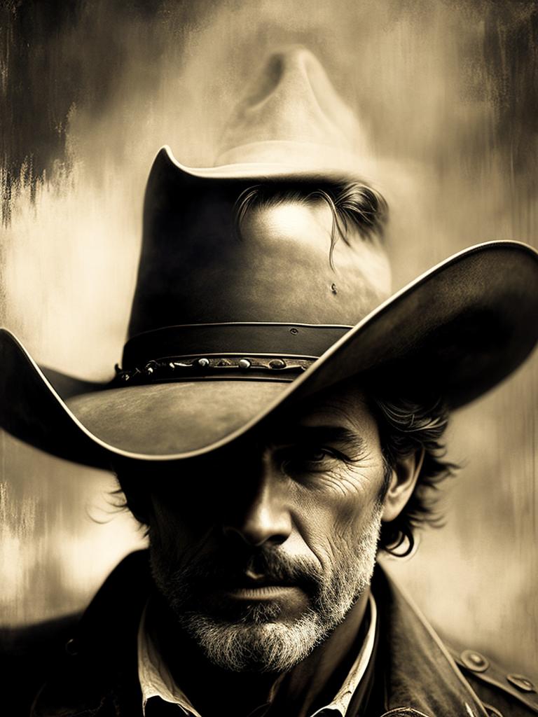 cool-frog601: abstract cowboy, tipping his hat realistic portrait ...