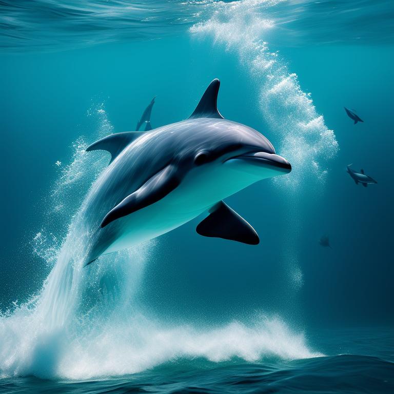 LateDept: a woman swims in the ocean with dolphins, an impressionist ...