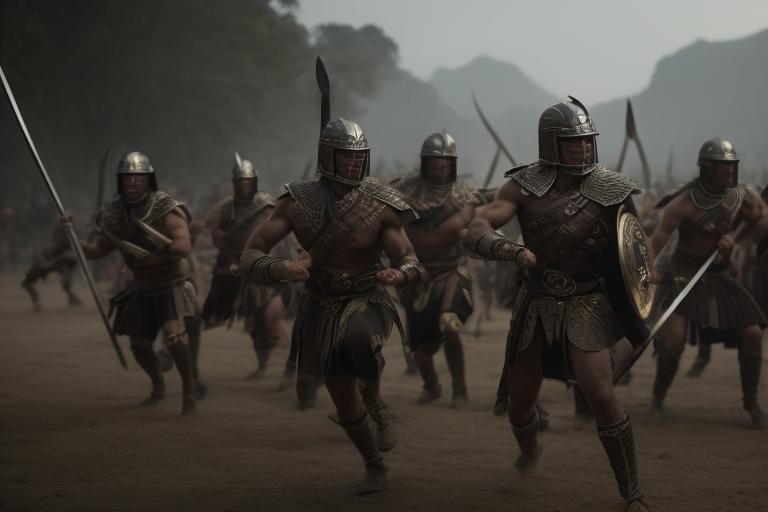 Galumpasaurus: compelling visual narrative of Spartan warriors in motion, running from right to ...