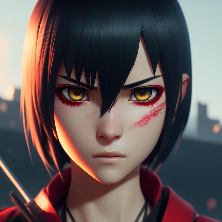 BrunoStarling: White hair ninja, short hair, man, fringe, red bright ...