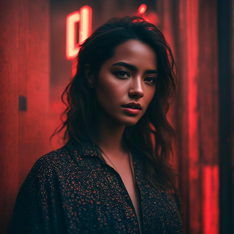 addison: Woman in front of a neon sign