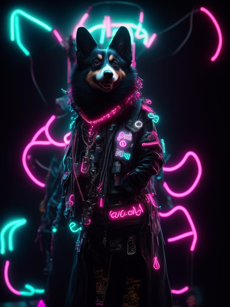 honest-kudu57: An anthropomorphic corgi, dressed in a future-punk style ...