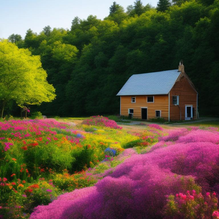 wan-newt910: beautiful rural landscape with house and flowers