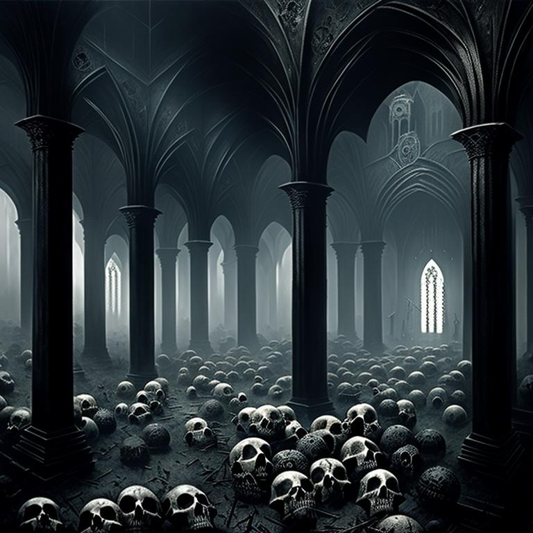 doting-swan117: Scary dark chamber fighting arena with skulls laying ...