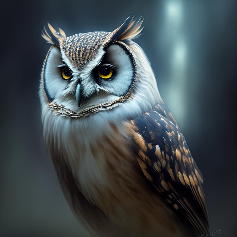 worldly-crow60: realistic owl, flower around, inspired by Robert Bateman