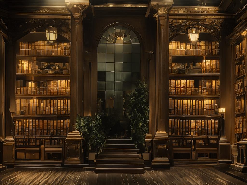 naive-kudu13: straight wall of the interior of an epic library with a ...