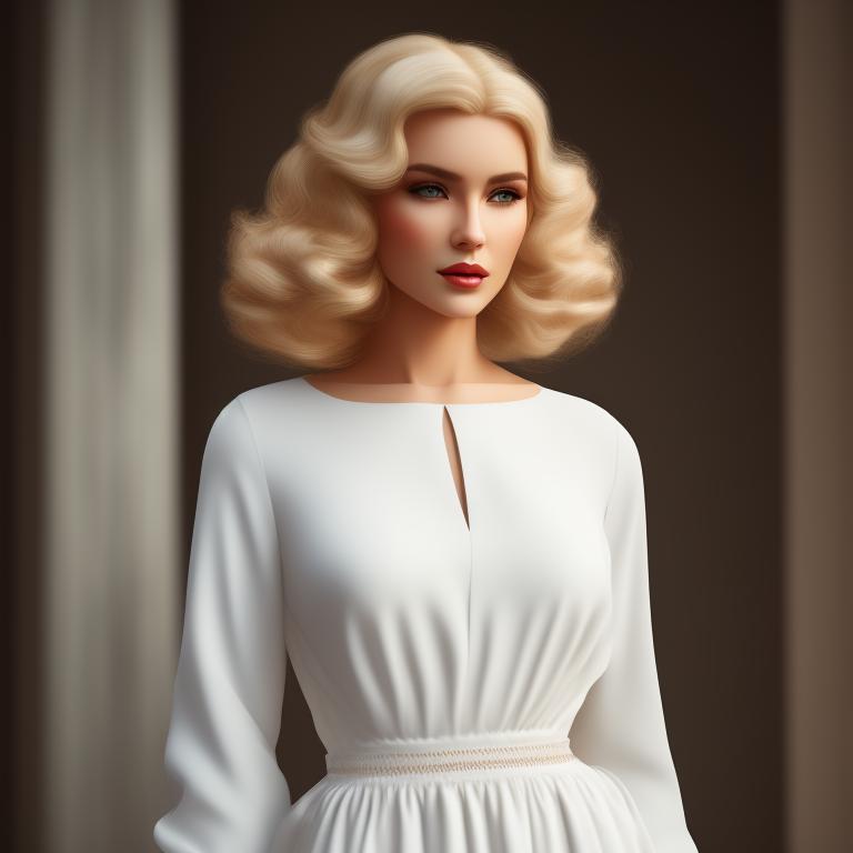 WorkingType: retro caucasian woman with blonde hair in long white dress ...