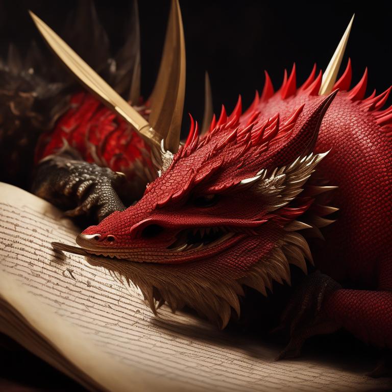 hot-quetzal354: a red dragon laying amid medieval writing implements ...