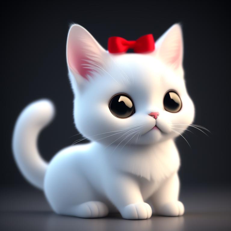 moral-turtle525: a small white cat, with elegant red ribbon bow around the neck, beautiful ...