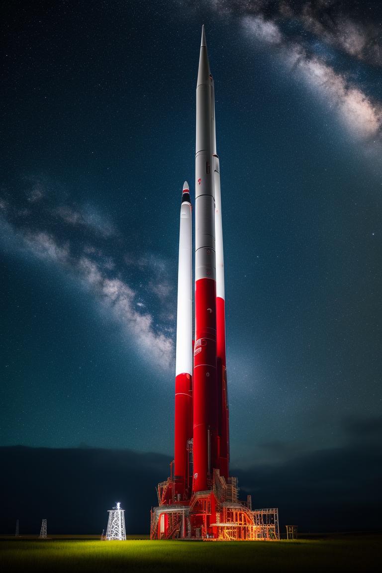 used-crane289: oilpainting of a launch site with a red launch tower and ...