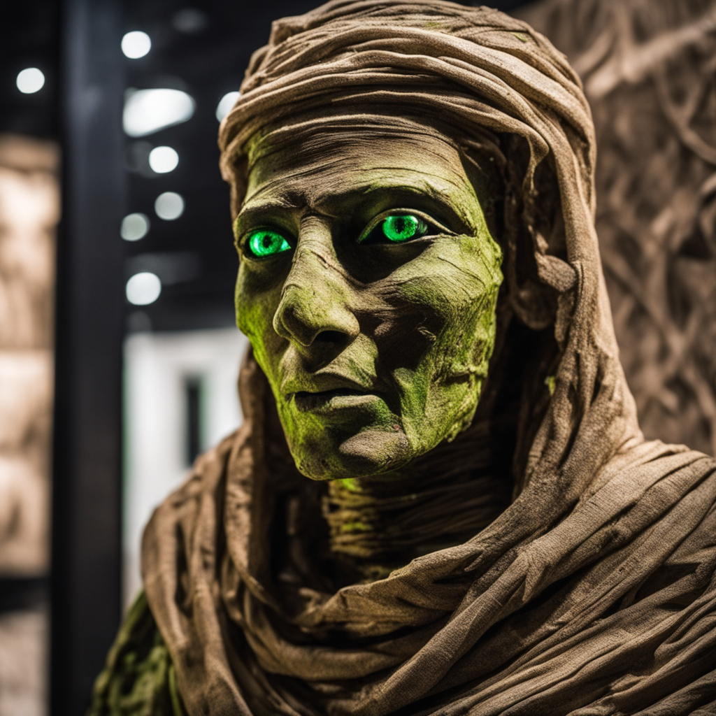 zany-ape528: An Egyptian mummy. He has glowing, green eyes. He is ...