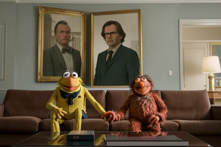 addison: Closeup, Two muppets stand side by side in a portrait in their ...