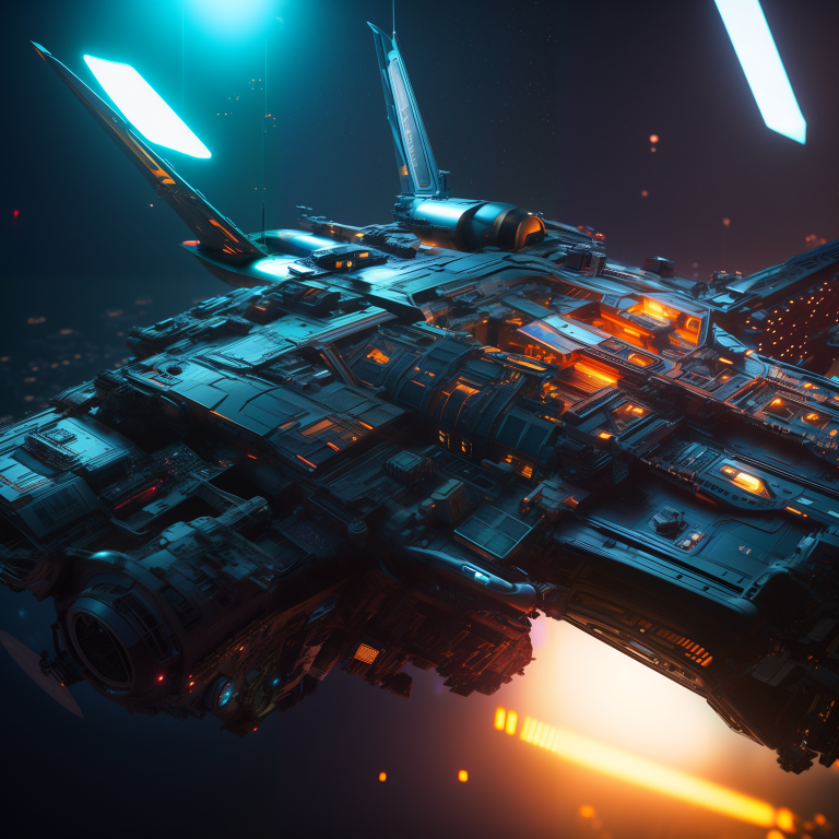 big-lu_310: distance shot of a military Space ship, a futuristic battle ...